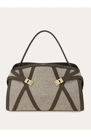 FERRAGAMO Hug Soft Shoulder Bag With Leather Trim - Brown