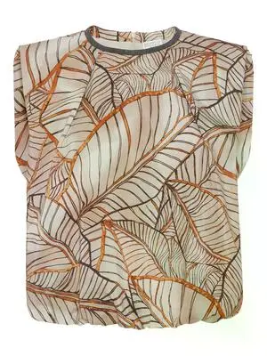 Brunello Cucinelli Papyrus-print Sleeveless Blouse