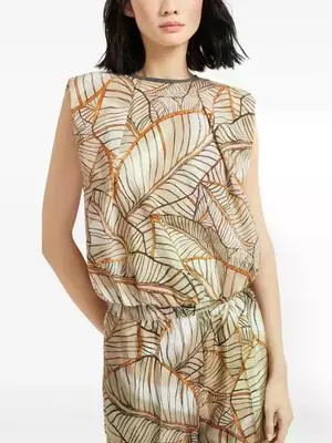 Brunello Cucinelli Papyrus-print Sleeveless Blouse