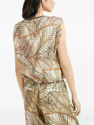 Brunello Cucinelli Papyrus-print Sleeveless Blouse