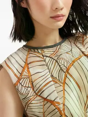 Brunello Cucinelli Papyrus-print Sleeveless Blouse