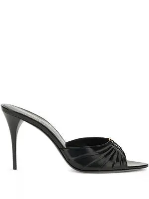 Saint Laurent Babylone Ruched Leather Mules - Black