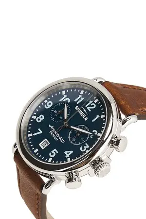 Shinola Runwell 41mm Chronograph Watch With Leather Strap - Midnight Blue