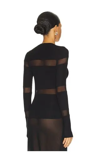 Michael Lauren Long Sleeve Fitted Top With Mesh Panelling