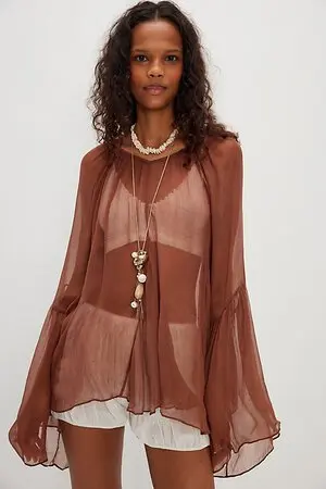 Free People Margaret Chiffon Top - Umber Earth