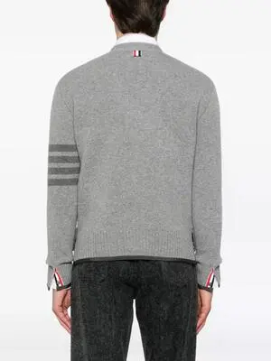 Thom Browne Milano Stitch Merino Wool 4-bar V-neck Cardigan - Grey