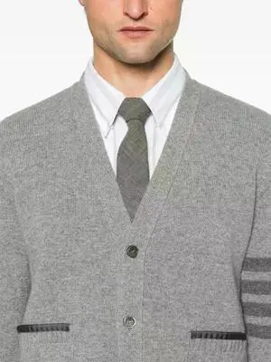 Thom Browne Milano Stitch Merino Wool 4-bar V-neck Cardigan - Grey