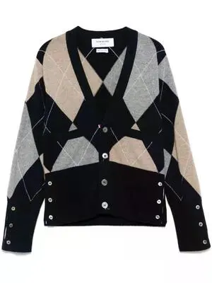Thom Browne Argyle Intarsia Cashmere Cardigan - Blue