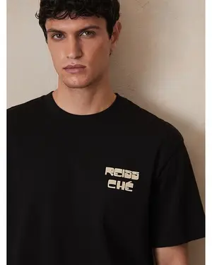 REISS Che Roda Palm Graphic Tee - Black