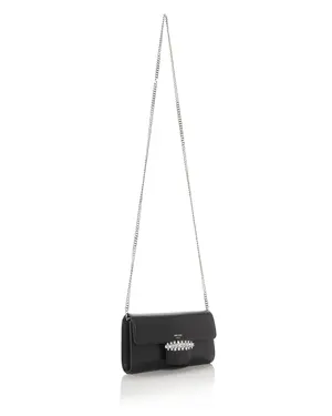 JIMMY CHOO Bing Leather Wallet On Chain - Black/silver