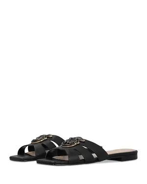 Pinko Marli 09 Leather Slide Sandals - Limo Black