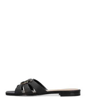Pinko Marli 09 Leather Slide Sandals - Limo Black