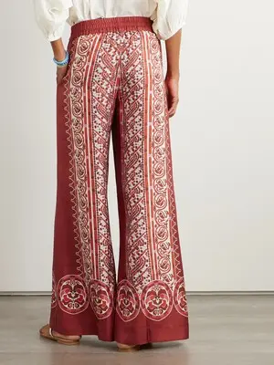 La DoubleJ Icon Palazzo Printed Silk-twill Wide-leg Pants - Red