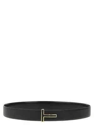 TOM FORD Reversible Leather Belt With Logo Buckle - Black