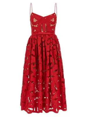 SELF-PORTRAIT Bow Embroidered Midi Dress - Red