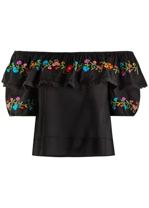 Rixo Floral-embroidered Cotton Top