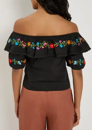 Rixo Floral-embroidered Cotton Top