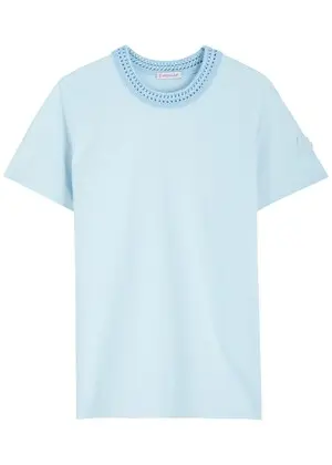Moncler Woven Crew-neck Cotton T-shirt - Blue Light