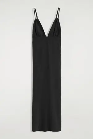 Cos Gathered V-Neck Maxi Dress Black