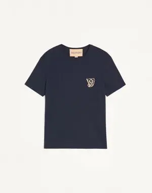 Valentino Garavani Cotton T-shirt With Vg Patch - Navy