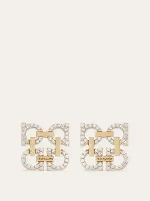 FERRAGAMO Crystal Embellished Gancini Clip-on Earrings - Gold