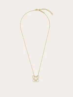 FERRAGAMO Crystal Embellished Gancini Pendant Necklace - Gold