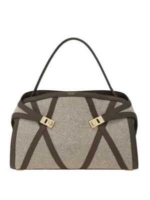 FERRAGAMO Hug Soft Shoulder Bag With Leather Trims - Beige