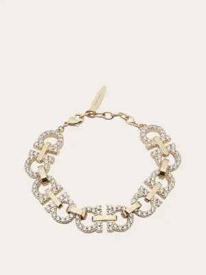 FERRAGAMO Crystal Embellished Gancini Link Bracelet - Gold