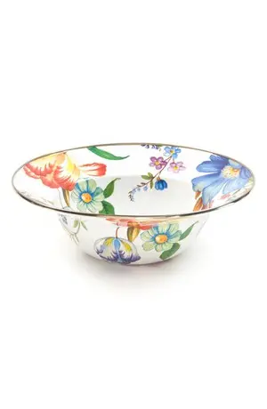 MACKENZIE-CHILDS Flower Market Enameled Steel Serving Bowl - White Multi