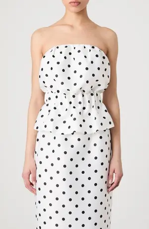 French Connection Polka Dot Strapless Peplum Top