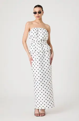 French Connection Polka Dot Strapless Peplum Top