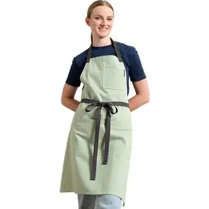 MEEMA Bib Apron With Pocketspinstriped Sage Green