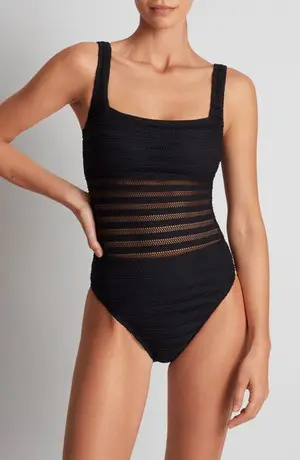 Ralph Lauren Mesh Stripe One-piece Swimsuit - Black
