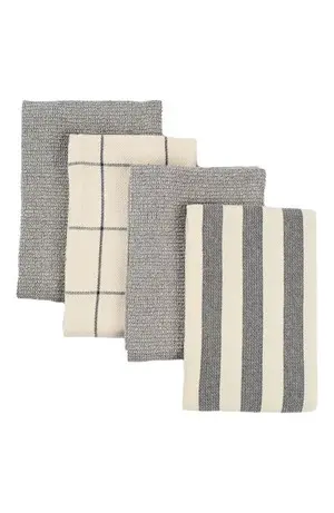 MEEMA Kitchen Towelscotton Flat & Waffle Weave Setset Of 4 - Charcoal
