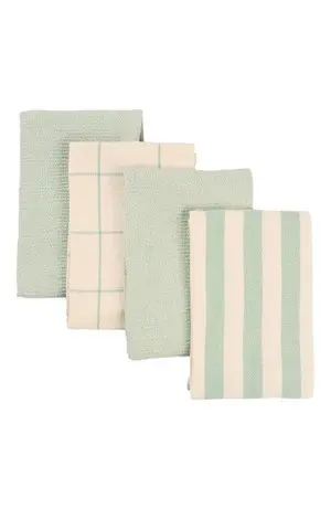 MEEMA Kitchen Towelscotton Flat & Waffle Weave Setset Of 4 - Sage Green