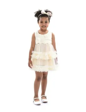 TULLEEN Flower Layered Tulle Dress - Ivory