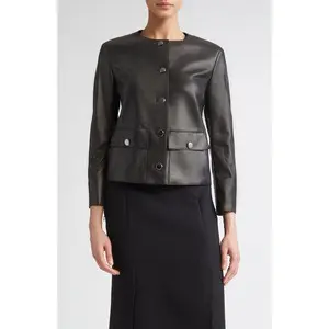 Akris Collarless Lambskin Leather Jacket