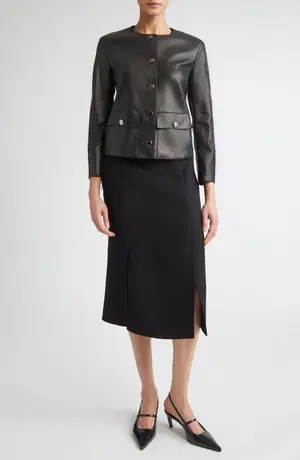 Akris Collarless Lambskin Leather Jacket