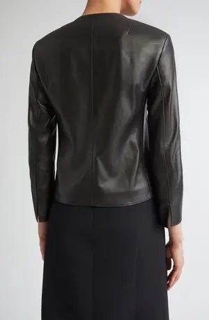 Akris Collarless Lambskin Leather Jacket