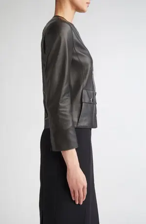 Akris Collarless Lambskin Leather Jacket