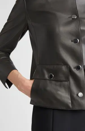 Akris Collarless Lambskin Leather Jacket