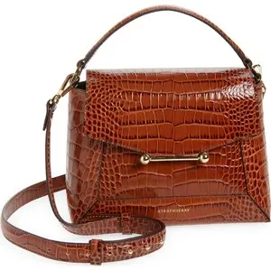 Strathberry Croc Embossed Leather Top Handle Bag - Walnut