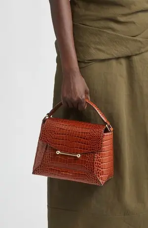 Strathberry Croc Embossed Leather Top Handle Bag - Walnut