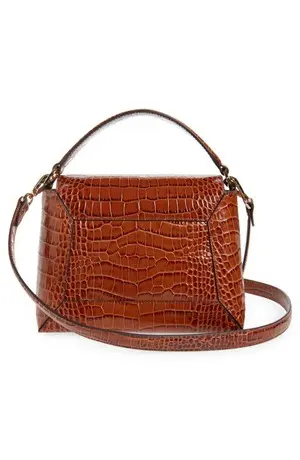 Strathberry Croc Embossed Leather Top Handle Bag - Walnut