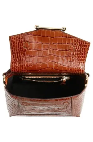 Strathberry Croc Embossed Leather Top Handle Bag - Walnut
