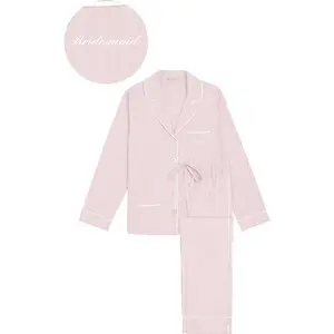 KIP Bridesmaid Cotton Long Pajama Set - Pink Peony