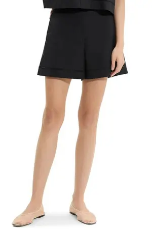 Theory Lattice Inset Stretch Cotton Shorts - Black