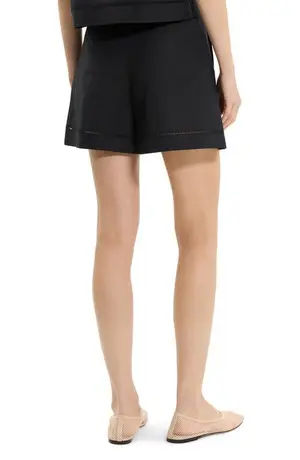 Theory Lattice Inset Stretch Cotton Shorts - Black