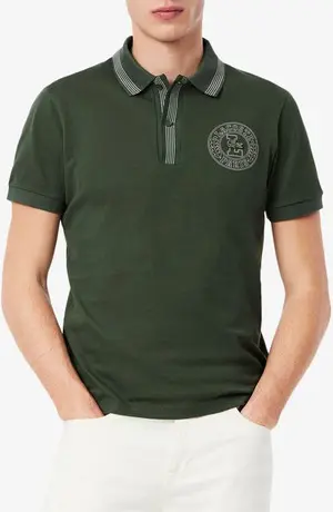 Lacoste Croc Embroidered Cotton Piqué Polo - Khaki Green