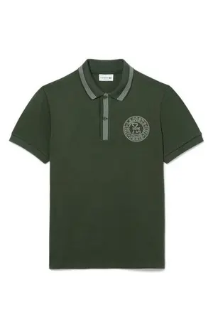Lacoste Croc Embroidered Cotton Piqué Polo - Khaki Green